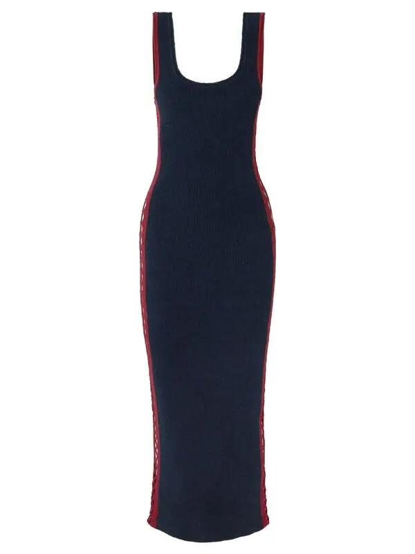 Rabanne Square Neck Crochet Trim Maxi Dress - Navy Blue