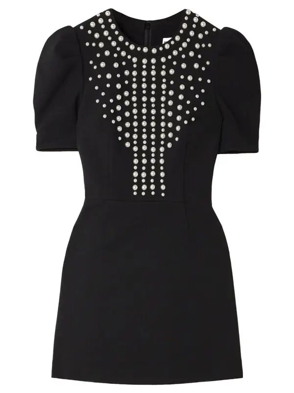 Rebecca Vallance Puff-sleeve Pearl-embellished Mini Dress - Black