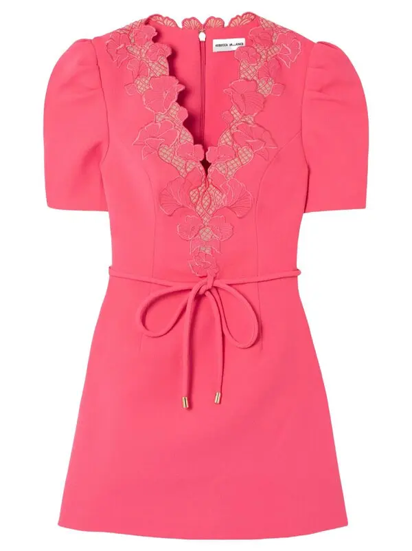 Rebecca Vallance Lulu V-neck Lace-trimmed Crepe Mini Dress - Coral