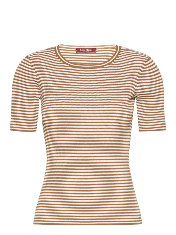 Max Mara Striped Fine Knit Short Sleeve Sweater - Caramel Color