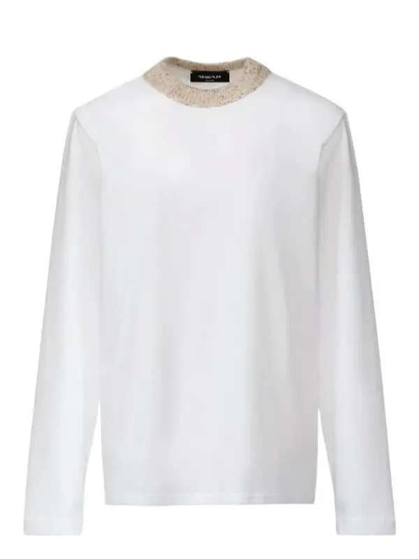 Fabiana Filippi Cotton Jersey Long Sleeve T-shirt With Button Yarn Collar - Optical White