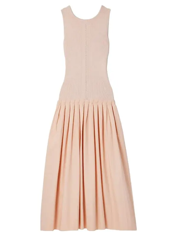Proenza Schouler Gene Patchwork Knit And Poplin Midi Dress - Blush