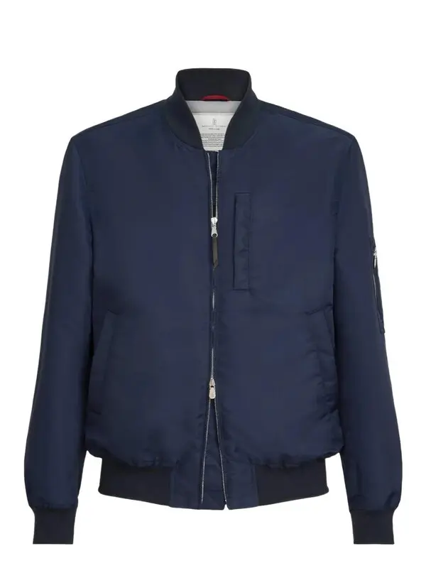 Brunello Cucinelli Bomber Jacket With Zip-up Closure And Ribbed Accents - Navy Blue