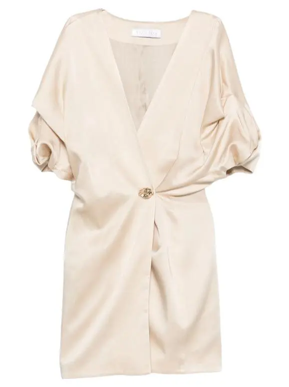 Raquel Diniz V-neck Draped Satin Dress - No