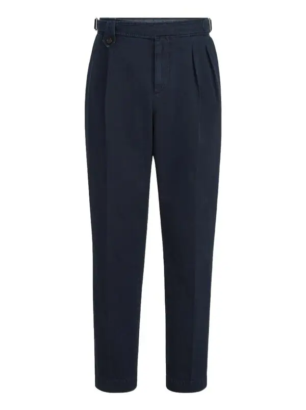Brunello Cucinelli Cotton Chevron Trousers With Double Pleats And Waist Tabs - Navy Blue