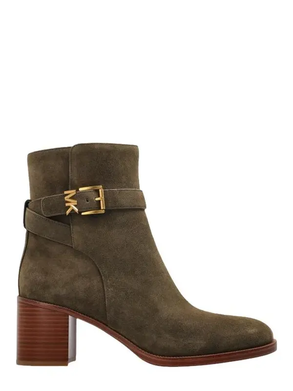 Michael Kors Suede Ankle Boots With Side Zip And Buckle Detail - Green