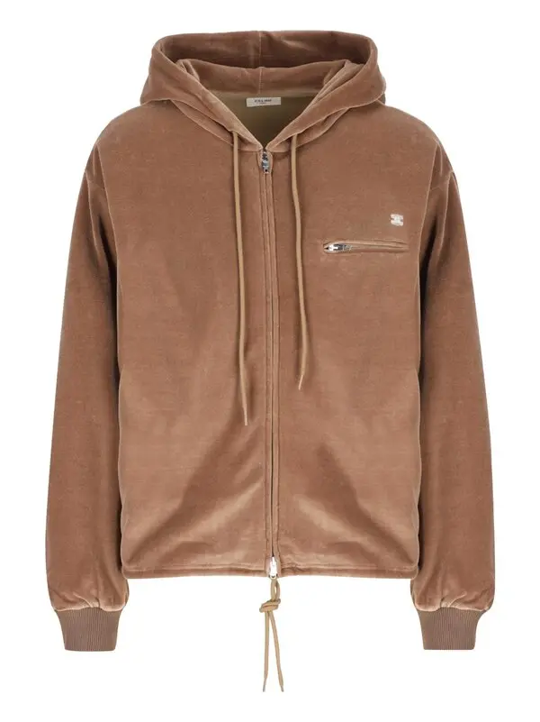 Celine Long-sleeved Hooded Casual Jacket With Zippered Pocket - Brown