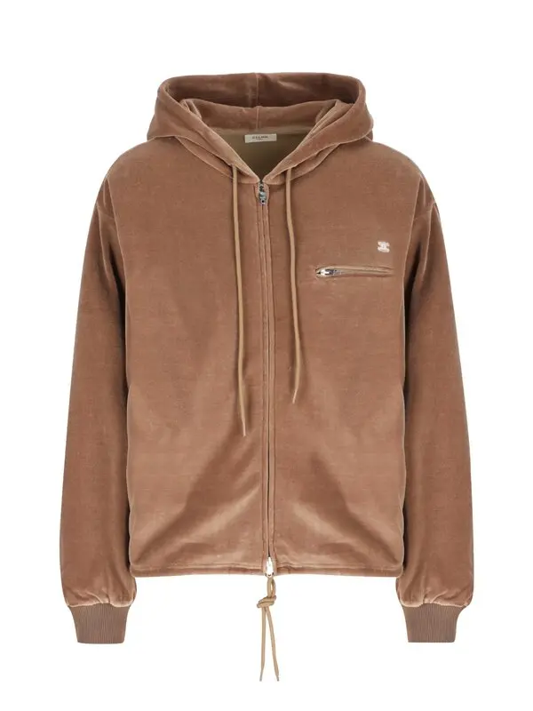 Celine Long-sleeved Hooded Casual Jacket With Zippered Pocket - Brown