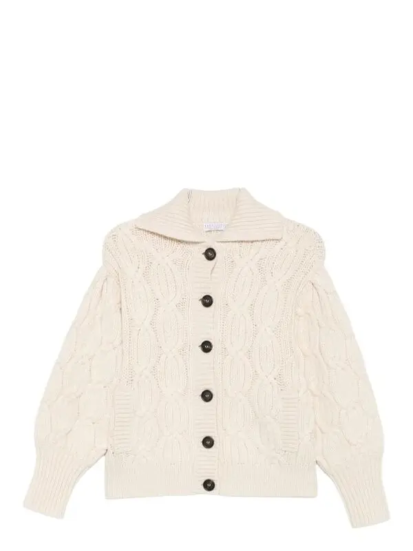 Brunello Cucinelli Cable-knit Collared Cardigan - White