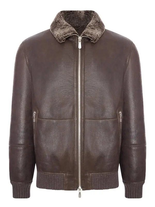 Brunello Cucinelli Effect Shearling Bomber Jacket - Brown