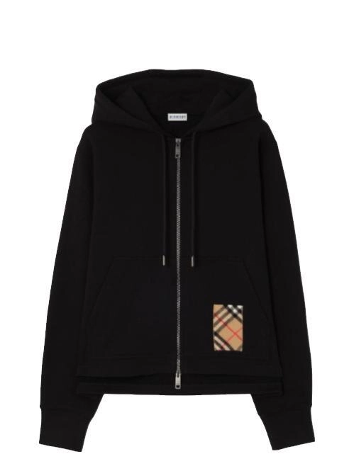 Burberry Check Label Cotton Zip Hoodie - Black