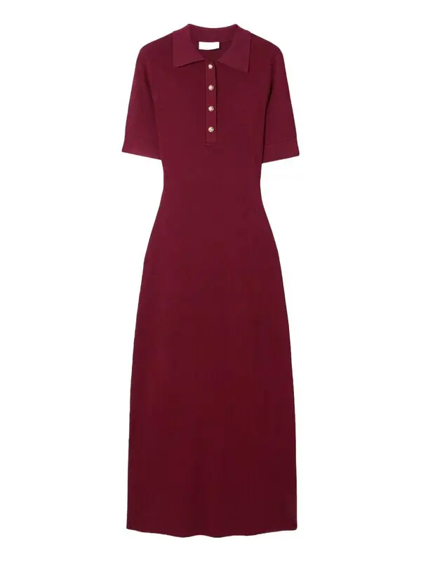 Rebecca Vallance Reagan Ribbed Knit Polo Dress - Wine Red