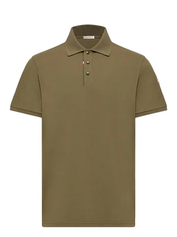 Moncler Logo Patch Short Sleeved Polo Shirt - Olive Green