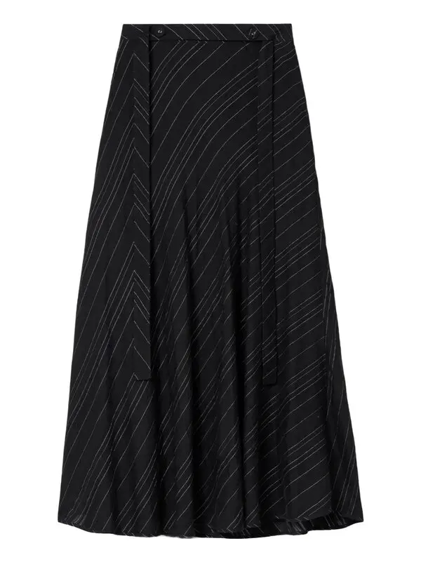 Proenza Schouler Kaia Striped Midi Skirt - Black