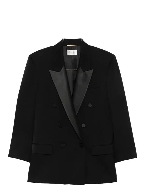 Saint Laurent Double-breasted Long-sleeved Jacket - Black