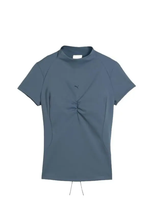 PUMA Ruched Mock Neck Top With Tie-back Detail - Evening Sky Blue