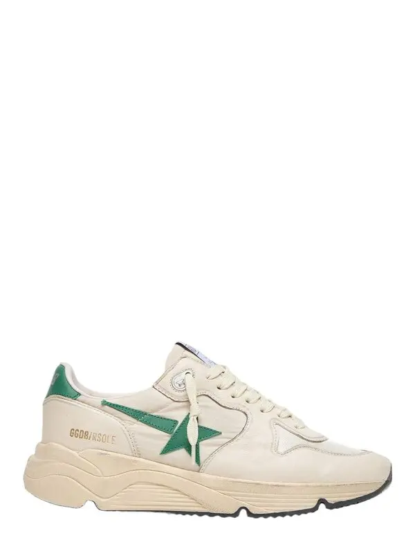 GOLDEN GOOSE Running Sole Sneakers With Green Leather Star Detail - Off White