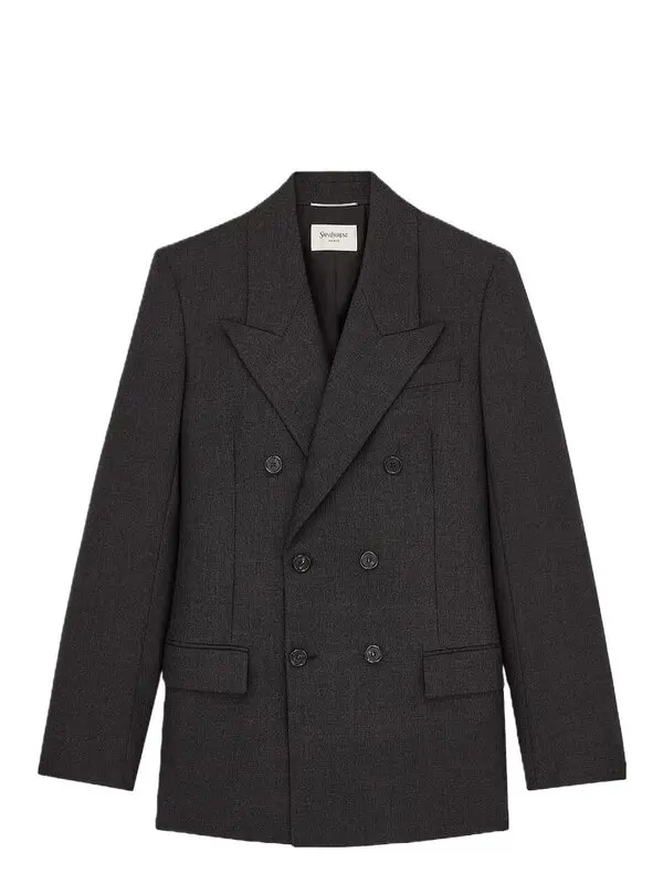 Saint Laurent Double-breasted Jacket In Felted Wool Gabardine - Anthracite