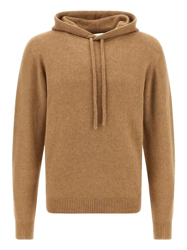 ROBERTO COLLINA Ribbed Hooded Sweater - Beige