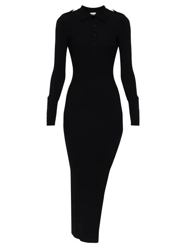 COURREGES Ribbed Long-sleeved Midi Dress With Side Slits - Black