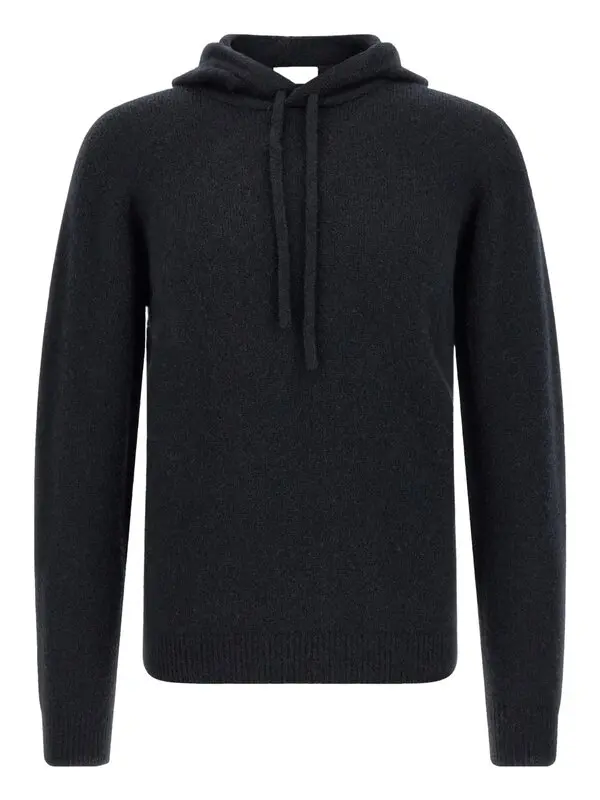 ROBERTO COLLINA Ribbed Hooded Sweater With Drawstring - Blue