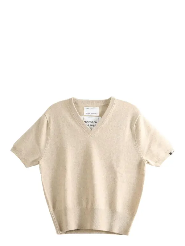 Extreme Cashmere Short-sleeve V-neck Sweater - Latte