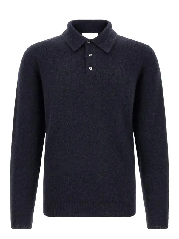 ROBERTO COLLINA Brushed Knit Polo Shirt - Blue