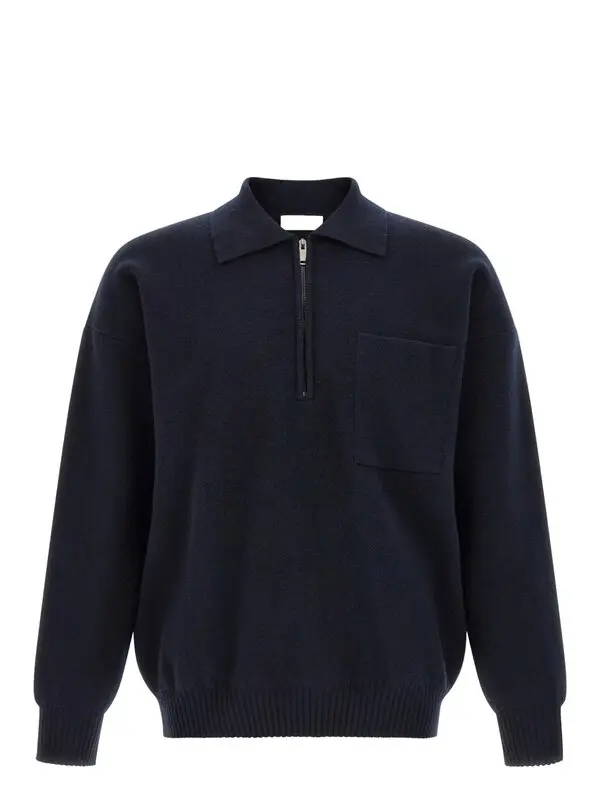 ROBERTO COLLINA Zip Polo Knitted Top - Blue