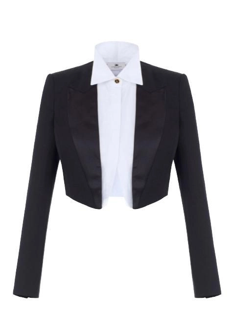 Elisabetta Franchi Cool Wool Cropped Jacket With Shirt Collar - Black/white