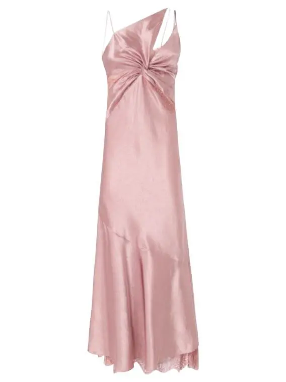 Pinko Asymmetrical Lace Trimmed Spaghetti Strap Dress - Pink