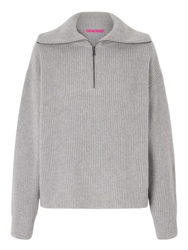 THE ELDER STATESMAN Runyon Ribbed Cashmere Half-zip Sweater - Silver
