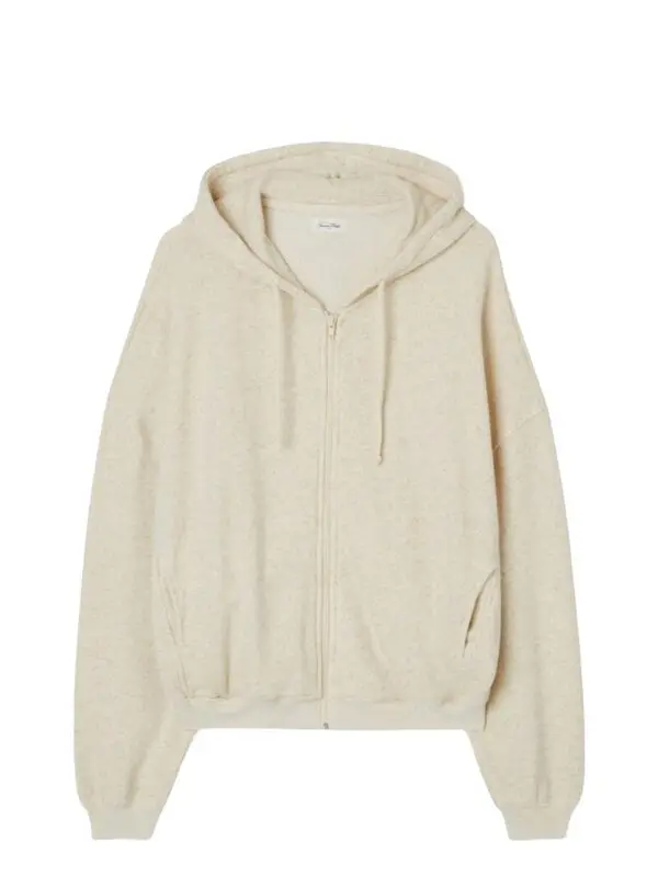 American Vintage Zip-up Hoodie With Drawstring Hood And Puff Sleeves - Nude