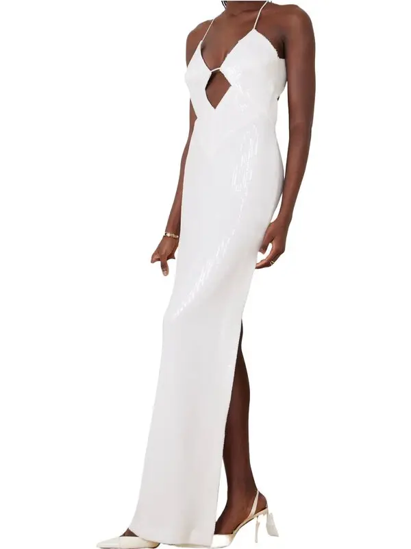 Galvan Kite Long Dress With Openwork Sequins - Off White