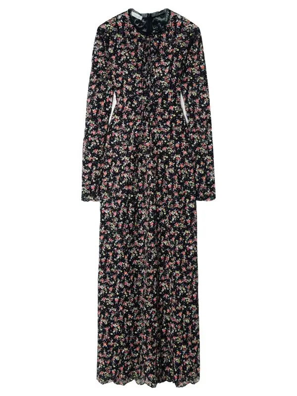 Rabanne Pleated Embroidered Lace Maxi Dress - Black