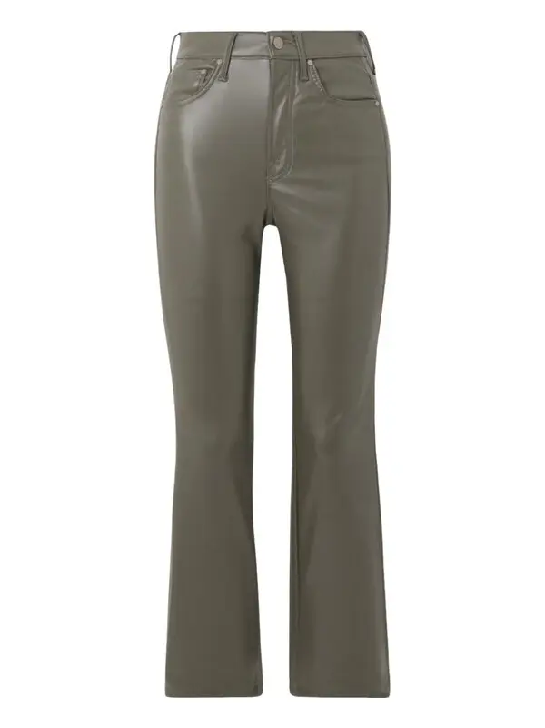 MOTHER Insider Flood Cropped Flared Faux Leather Pants - Cinder Block