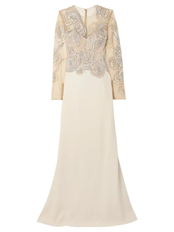 GEORGES HOBEIKA Embellished Tulle And Grosgrain Gown - Nude