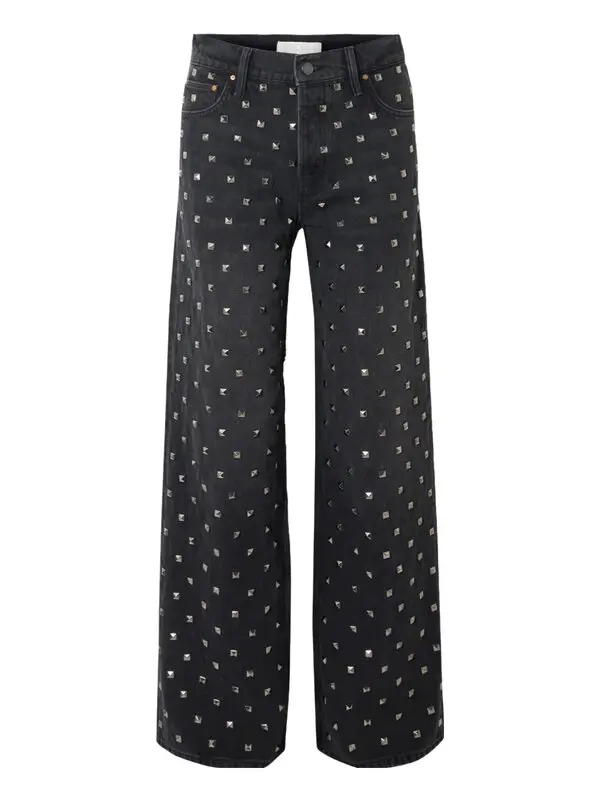 MOTHER Smoothie Sneak' Studded Wide-leg Jeans - Black