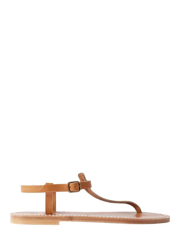 K.JACQUES Picon" Leather T-strap Sandals - Tan
