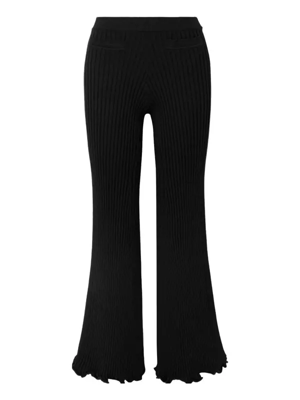 Rabanne Ribbed Knit Flare Trousers With Ruffle Hems - Black