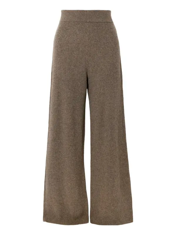 Le Kasha Banvir Ribbed Organic Cashmere Wide-leg Pants - Brown