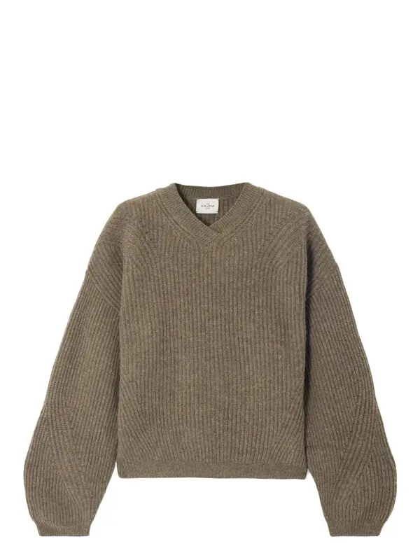 Le Kasha Palermo Ribbed Organic Cashmere V-neck Sweater - Green