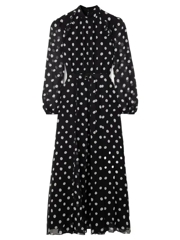 Saloni Jacqui-b Polka Dot Silk Crepe Maxi Dress - Black