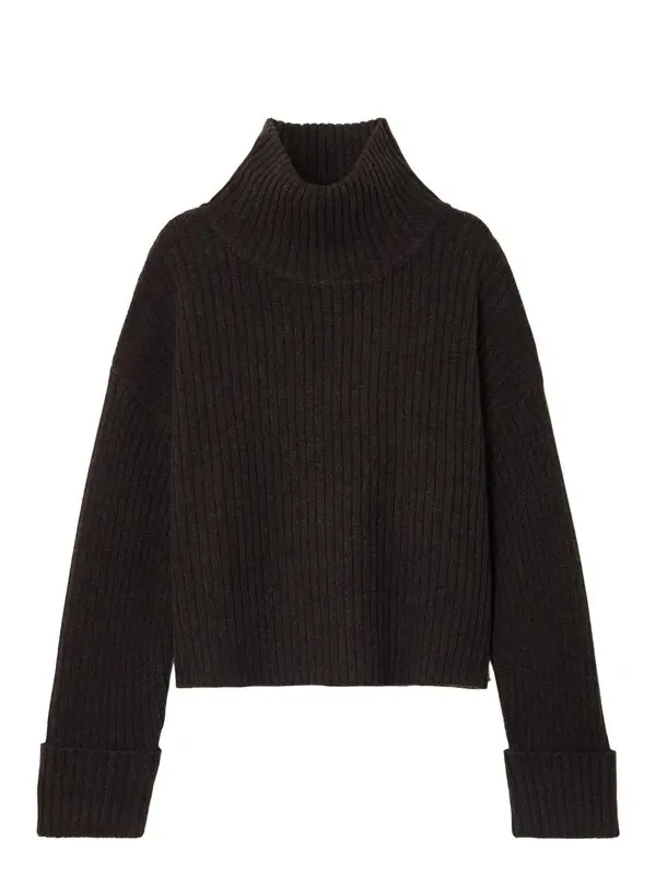Le Kasha Long Sleeve High Neck Ribbed Knit Shirt - Black