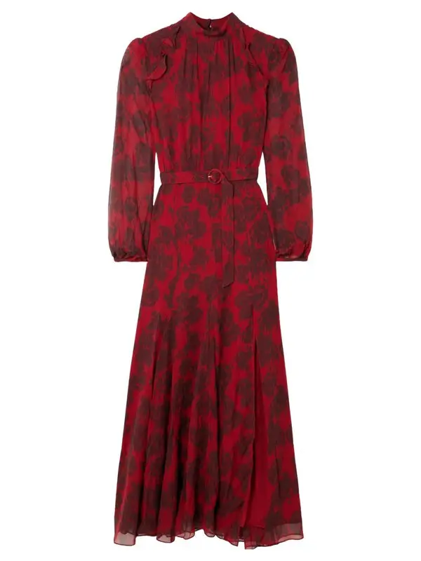Saloni Jacqui-b Printed Long Dress - Red