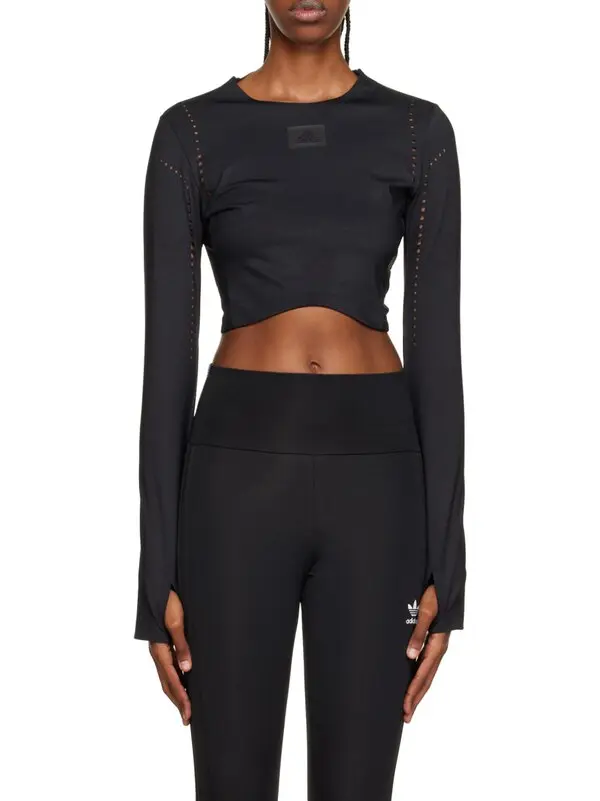 Adidas Sports Cropped T-shirt With Rubber Logo - Black
