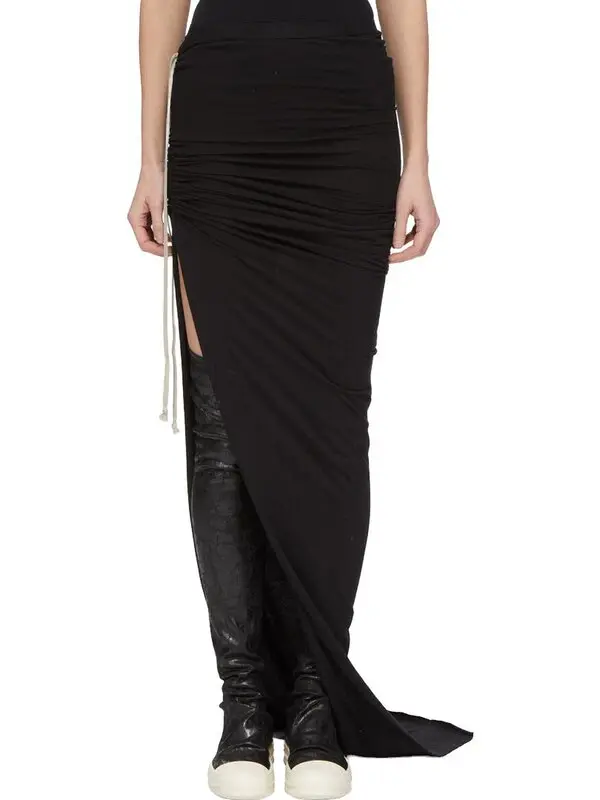 Rick Owens Soft Edfu Drawstring Maxi Skirt - Black