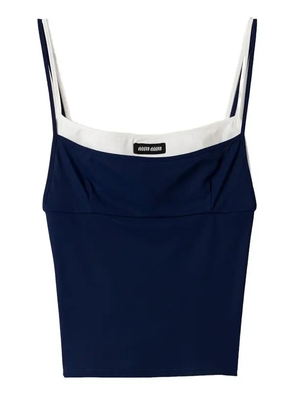Miu Miu Stretch Jersey Top With Spaghetti Straps - Navy Blue