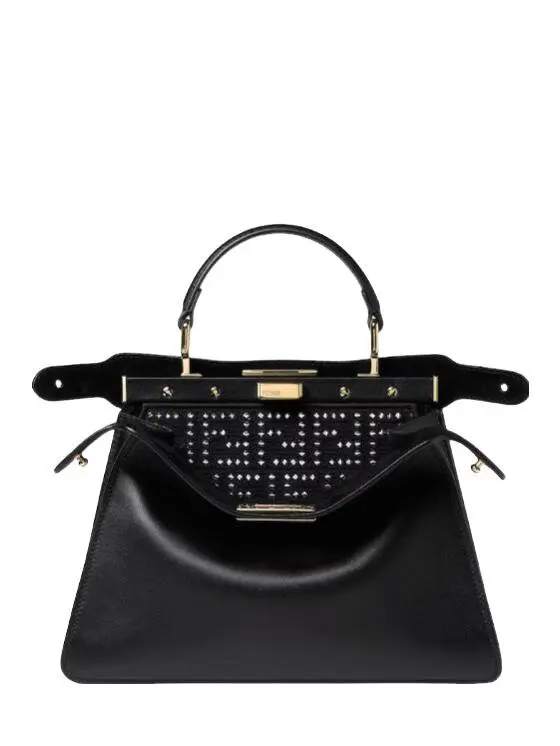 Fendi Peekaboo Iseeu Small Leather Bag With Mirror Embroidery - Black