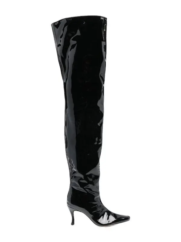By Far Pointed Stiletto High Heel Boots - Black