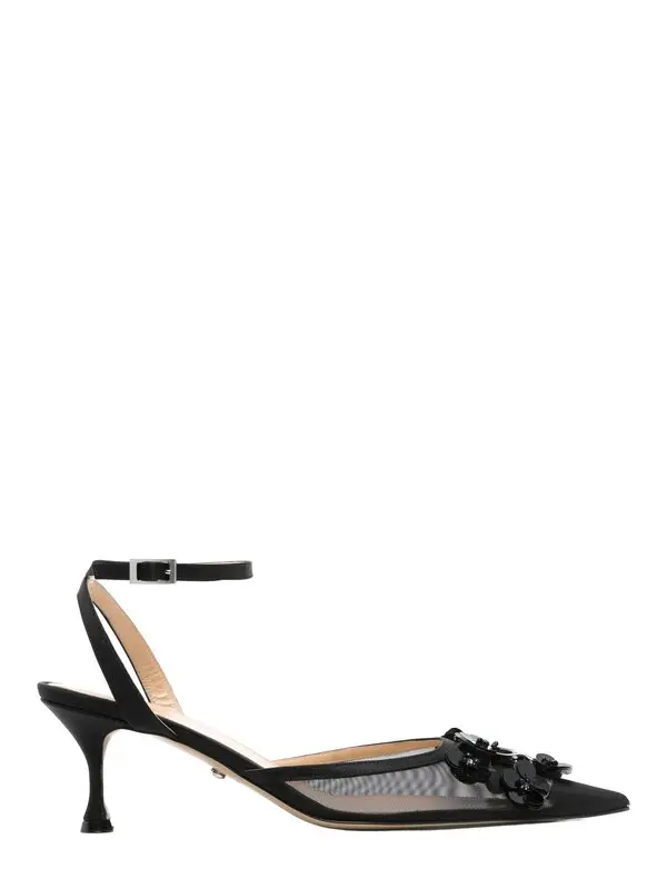 MACHMACH Mach & Mach Pointed High Heel Sandals With Floral Sequins - Black